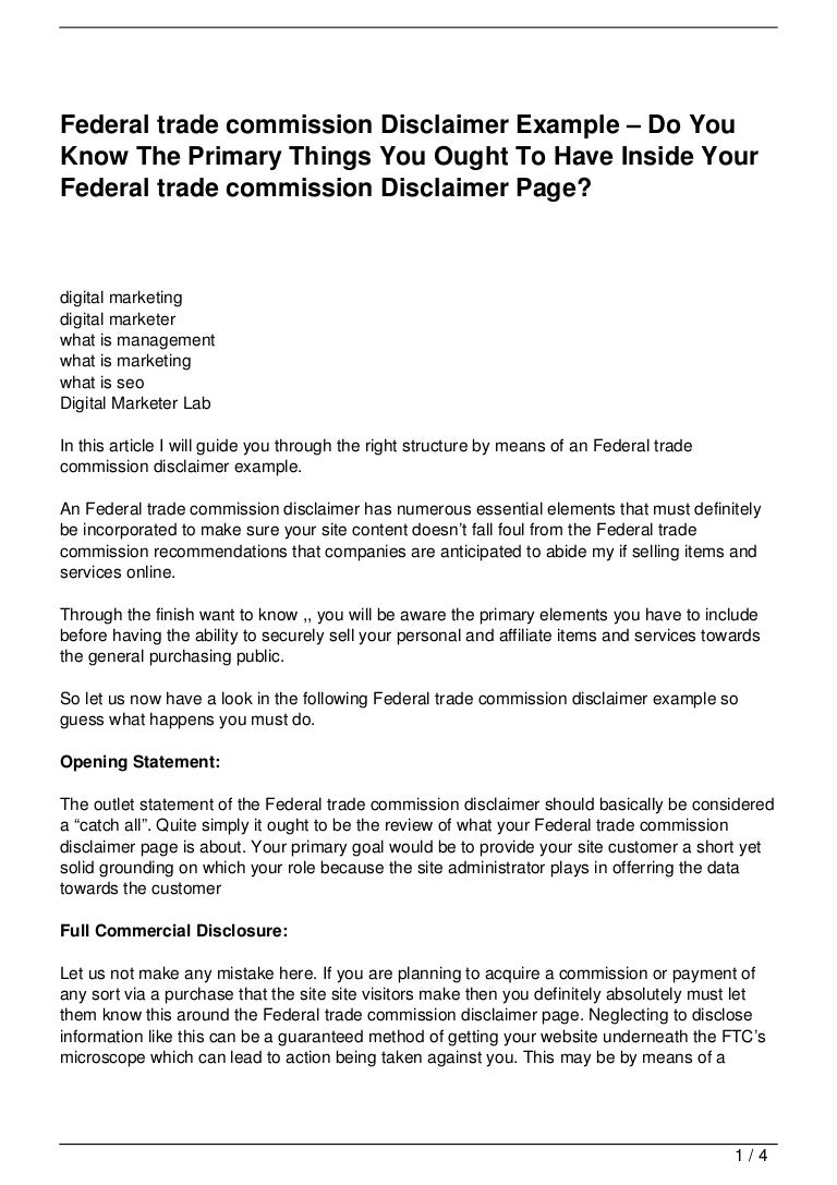 Federal trade commission Disclaimer Example – Do You Know The P…