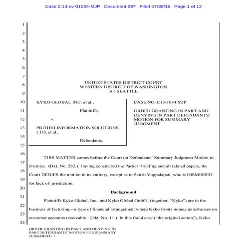 Federal Court Denying Motion by Satish Vuppalapati, Madhavi Vuppalapati ...
