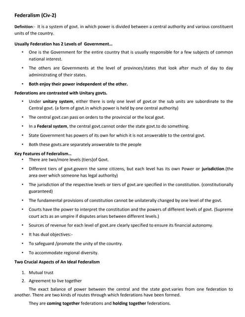 Grade 10th Social Science Civics - Chapter . 2. Federalism | PPTX ...