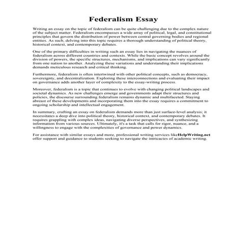 Federalism Essay.pdfFederalism Essay. Federalist Paper No. 10 Summary | PDF