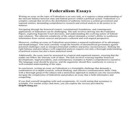 Federalism Essays. History Of Foundations of Federalism - Free Essay ...