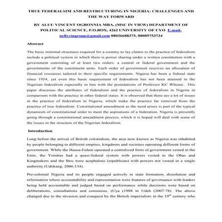 Federalsim and restructuring in nigeria | PDF
