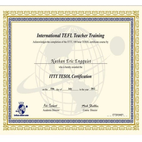 Nathan Engquist ITTT TESOL Certification | PDF