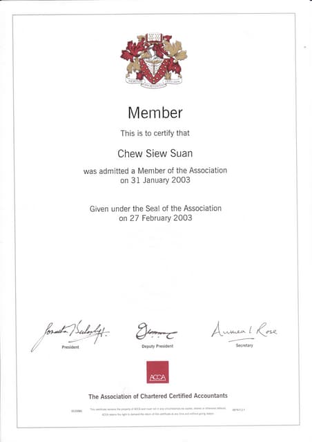 Acca Membership Certificate | PDF