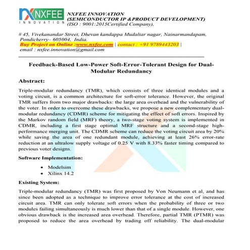 Feedback Based Low Power Soft Error Tolerant Design For Dual Modular Redundancy Pdf