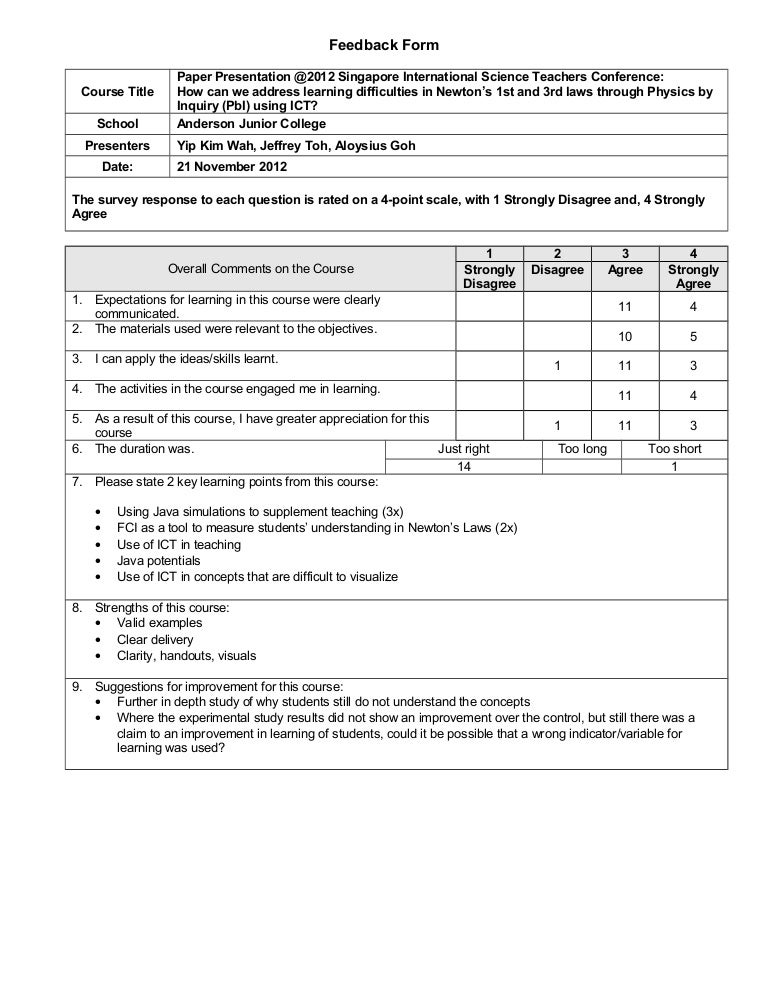 Feedback form for sistc (collated)