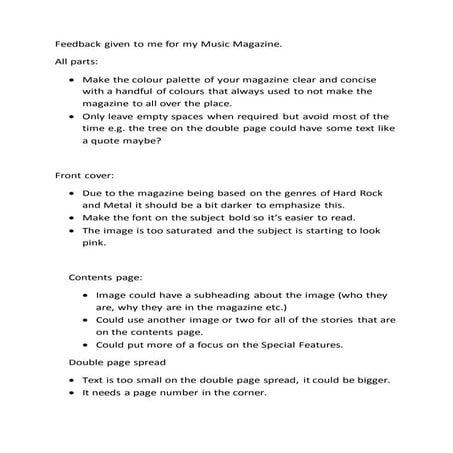 Feedback given to me for my music magazine | DOCX