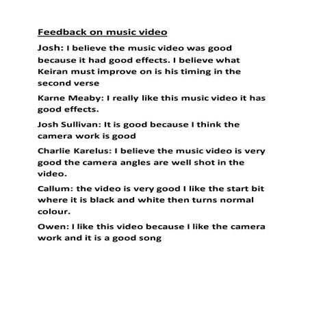 Feedback on music video | DOCX