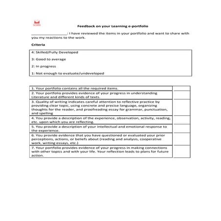 Feedback on your e portfolio | PDF