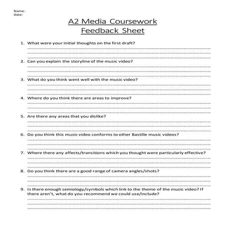 A2 Media Coursework Feedback Sheet | DOCX