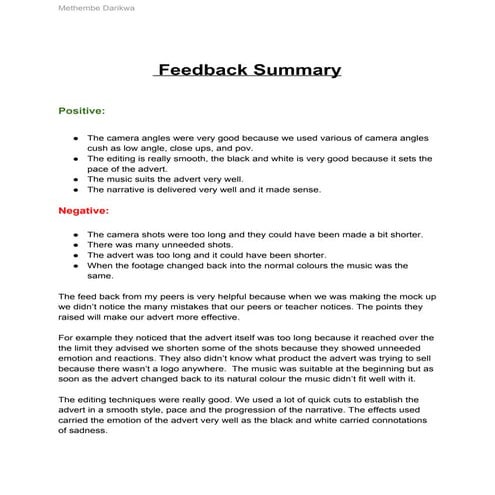Feedbacksummary | PDF
