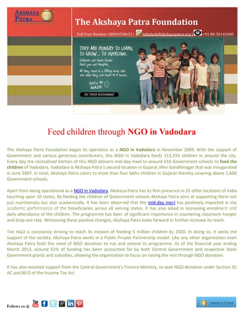Chhattisgarh ngo feeds more than 23,000 children every day! | PDF