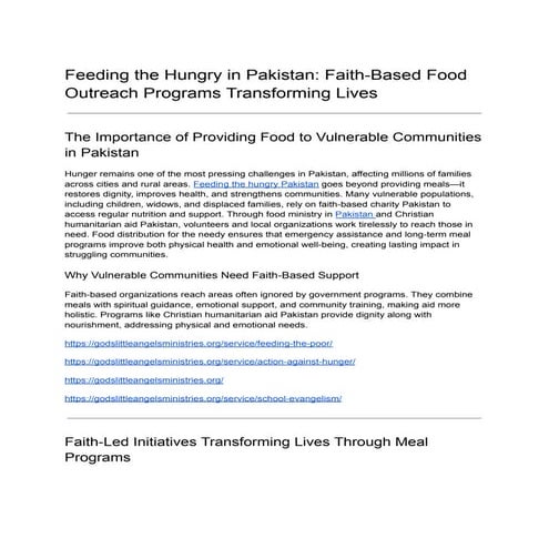 Feeding the Hungry in Pakistan Faith-Based Food Outreach Programs ...