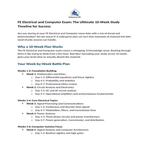 FE Electrical and Computer Exam The Ultimate 10-Week Study Timeline for ...