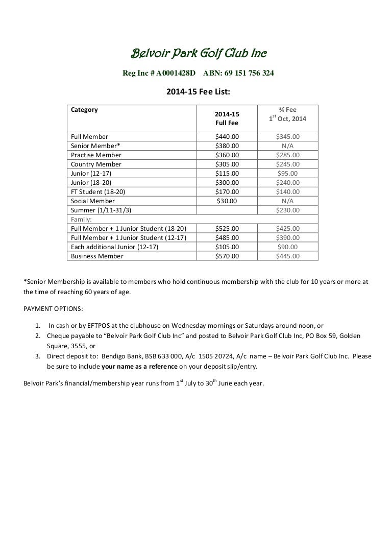 Fee list 14 15