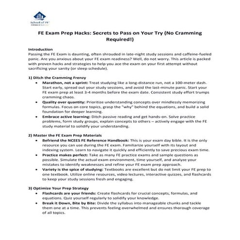 Roadmap to Success: Step-by-Step FE Mechanical Exam Prep Guide | DOCX