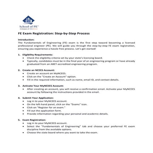 FE Exam Registration Step by Step Process | PDF
