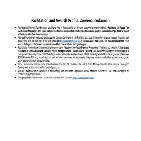 Facilitation and Awards Profile | PDF