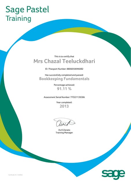 PASTEL - CERTIFICATE- FUNDAMENTALS OF BOOKKEEPING | PDF