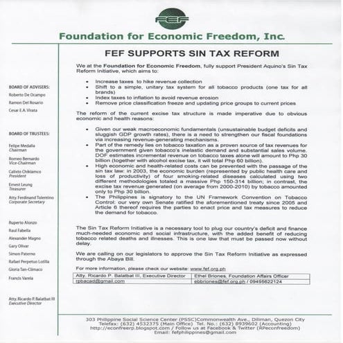 FEF Supports Sin Tax Reform | PDF