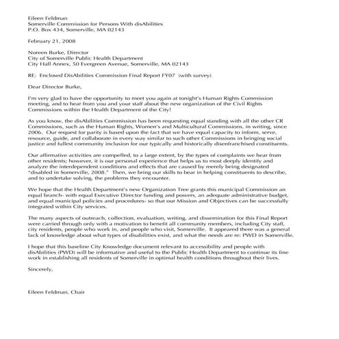 Request to City of Somerville for disability rights commission parity ...