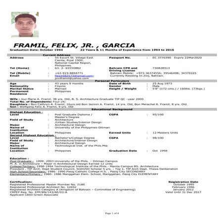 Felix jr g framil cv sr archl engr last ae | PDF
