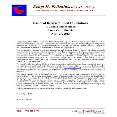 Fellenius bases de diseño de pilotes de fundación | PDF