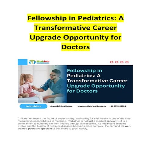 Fellowship in Pediatrics - A Transformative Career Upgrade Opportunity ...