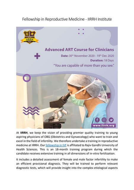 Fellowship in Reproductive Medicine - IIRRH | PDF
