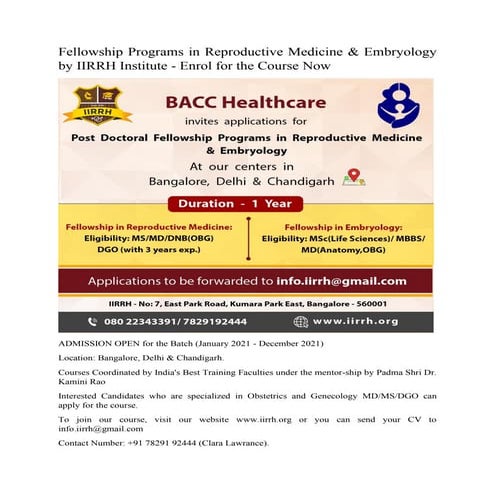Fellowship programs in reproductive medicine and embryology by iirrh ...