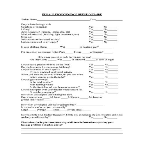 Female incontinence-questionnaire | PDF