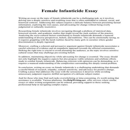 Female Infanticide Essay. SUNY Cobleskill | PDF