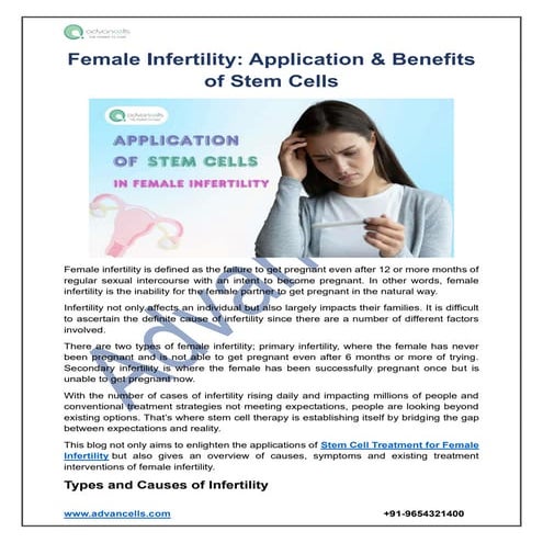 Female Infertility: Application & Benefits of Stem Cells | PDF