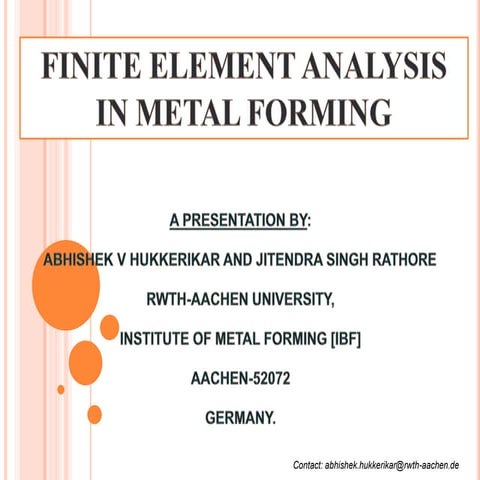 Finite Element Analysis In Metal Forming Processes Pptx