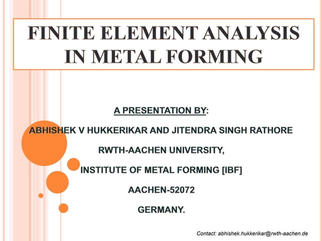 Finite Element Analysis In Metal Forming Processes Pptx
