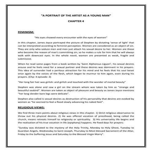 FEMINISM "ON PORTRAIT OF ARTIST AS A YOUNG MAN CHAPTER:4" | DOCX
