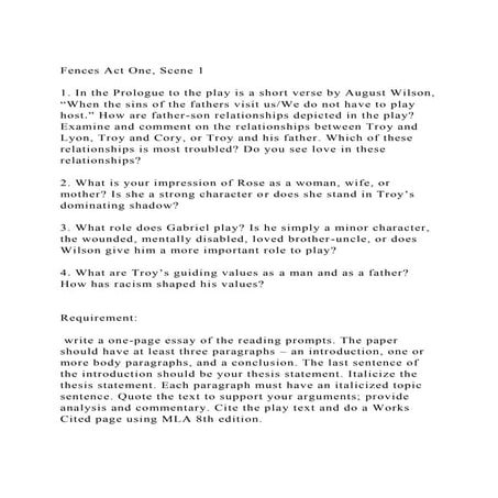 Fences Act One, Scene 11. In the Prologue to the play is a sho | DOCX ...