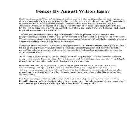 Fences By August Wilson Essay | PDF