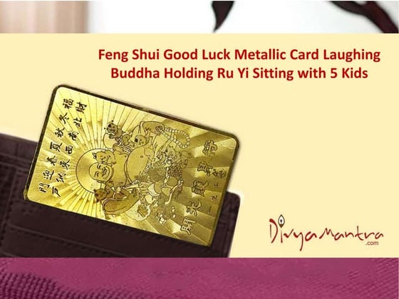 Feng shui good luck metallic card laughing buddha holding ru yi sitting ...