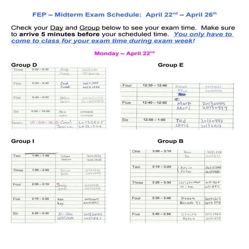 Fep midterm exam schedule - spring 2013 | PDF