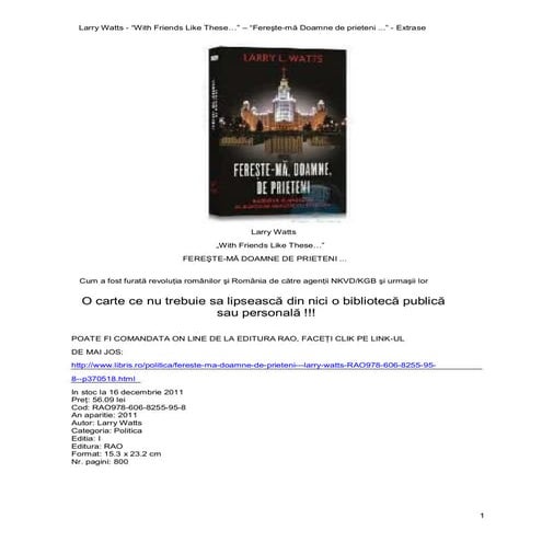 Fereste ma , doamne de prieteni.....larry watts | PDF