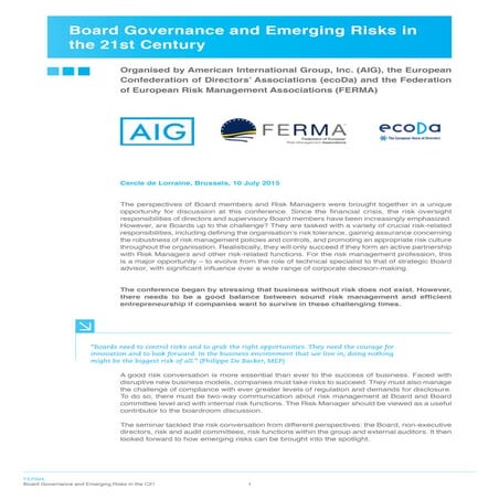 Risk Governance Conference - Board Governance and Emerging Risks in the ...