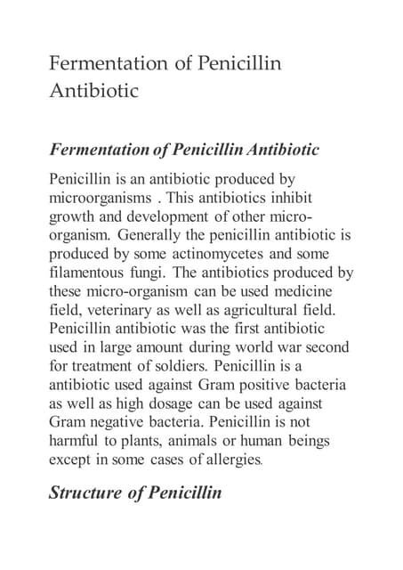 Production of Penicillin by Fermentation | PPTX | Chemistry | Science