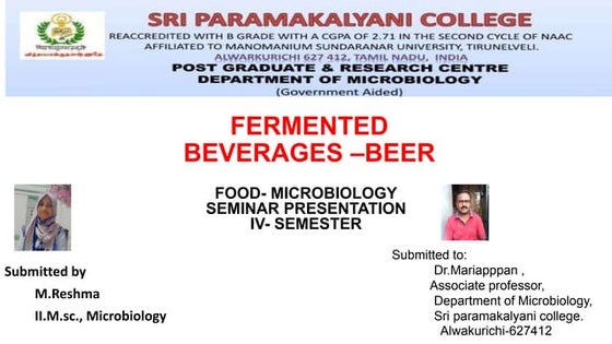 Beer production | PPT | Chemistry | Science