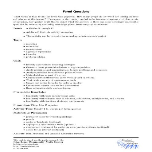 Fermi questions handouts_and_lesson_plan | PDF