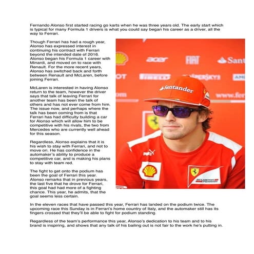 Fernando Alonso to Extend Ferrari Stay | PDF