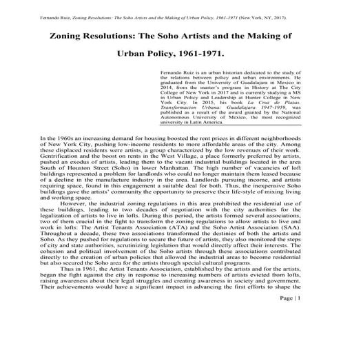 Zoning Resolutions: The Soho Artists and the Making of Urban Policy ...