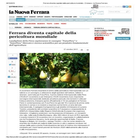 La Nuova Ferrara - Ferrara diventa capitale della pericoltura mondiale | PDF