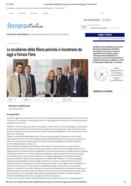 La Nuova Ferrara - Ferrara diventa capitale della pericoltura mondiale | PDF