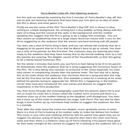Ferris bueller film opening | DOCX